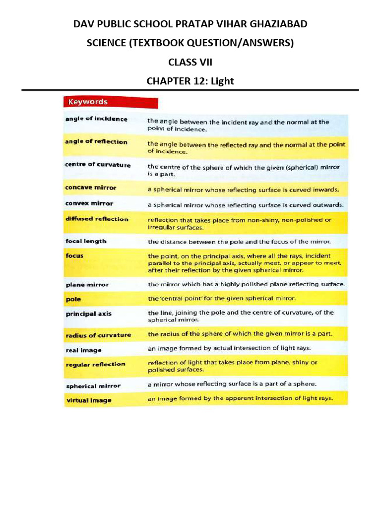 Class 7 Chapter 12 Light | PDF | Mirror | Glass Engineering And Science