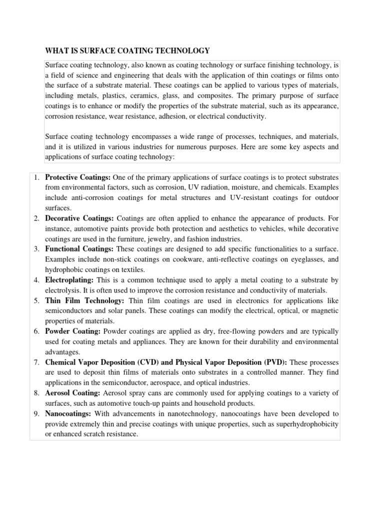 WHAT IS SURFACE COATING TECHNOLOGY | PDF | 3 D Printing | Coating