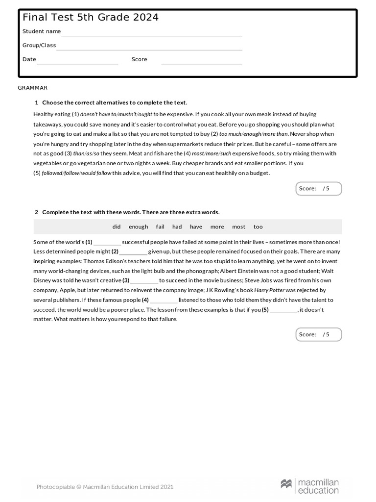5th Grade Final Test 2024 | PDF | Tsunami | Earthquakes