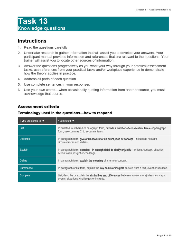 Assessment Task 13-2 | PDF | Educational Assessment | Emergency