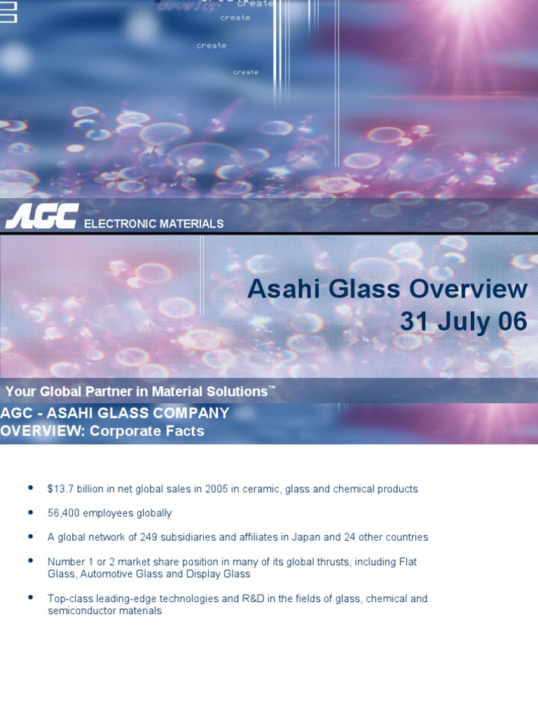 AGC - Asahi Glass Overview - 31 July 06 | PDF | Glasses | Electrical ...