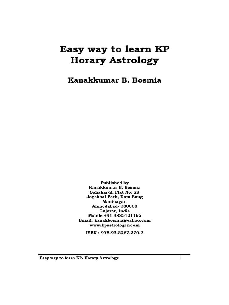 Easy Way To Learn KP Horary Astrology Easy Way To Learn KP Horary | PDF ...