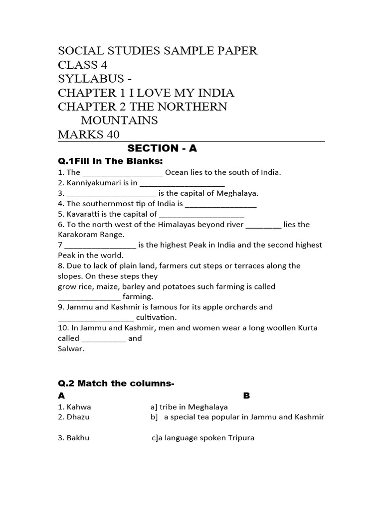 Social Studies Sample Paper | PDF | South Asia