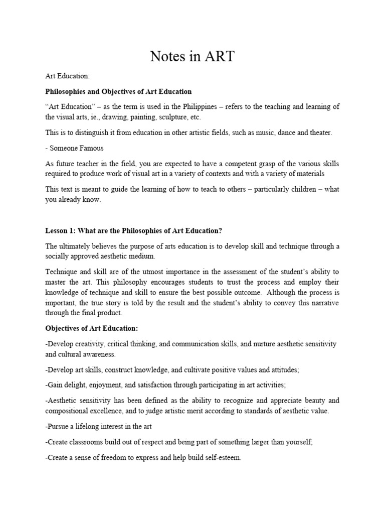 Notes in ART | PDF | Learning | Aesthetics