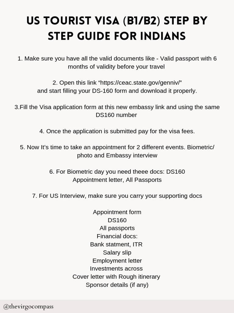 Us Tourist Visa (B1/B2) STEP BY Step Guide For Indians | PDF