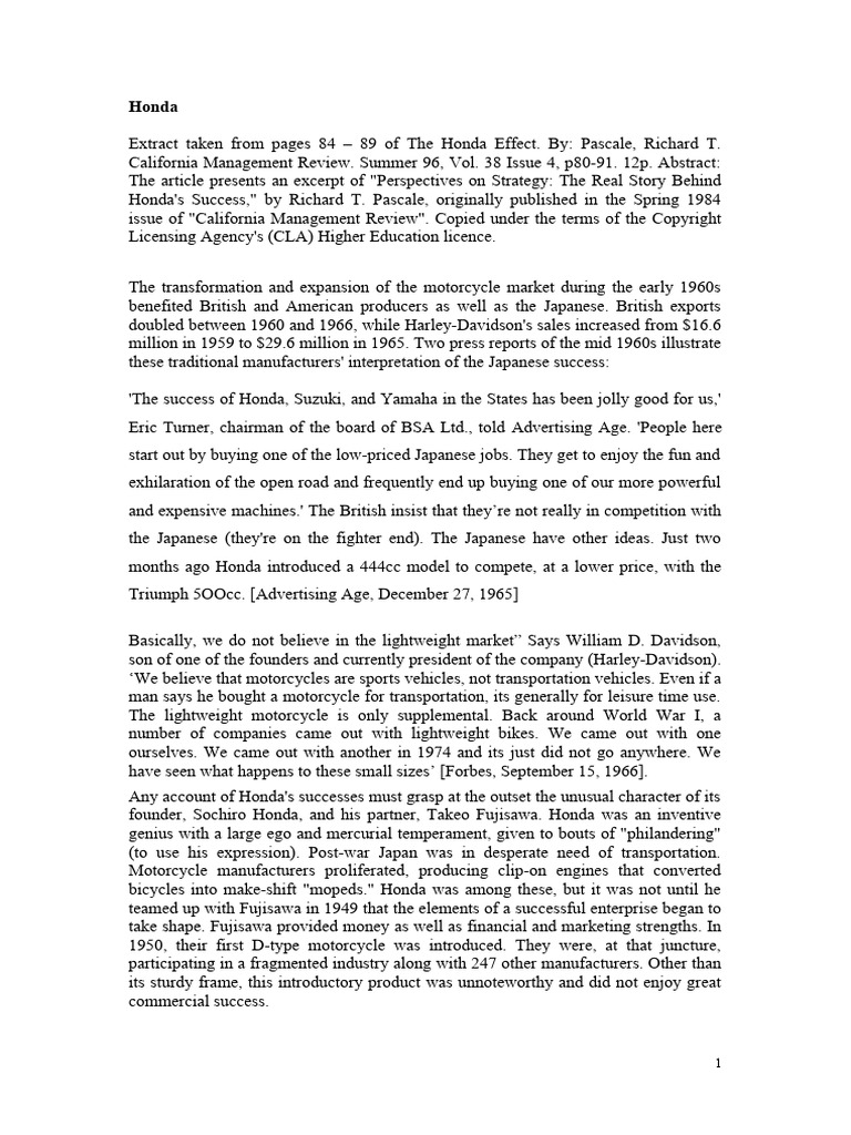 Honda Case Study Part B | Download Free PDF | Honda | Motorcycle