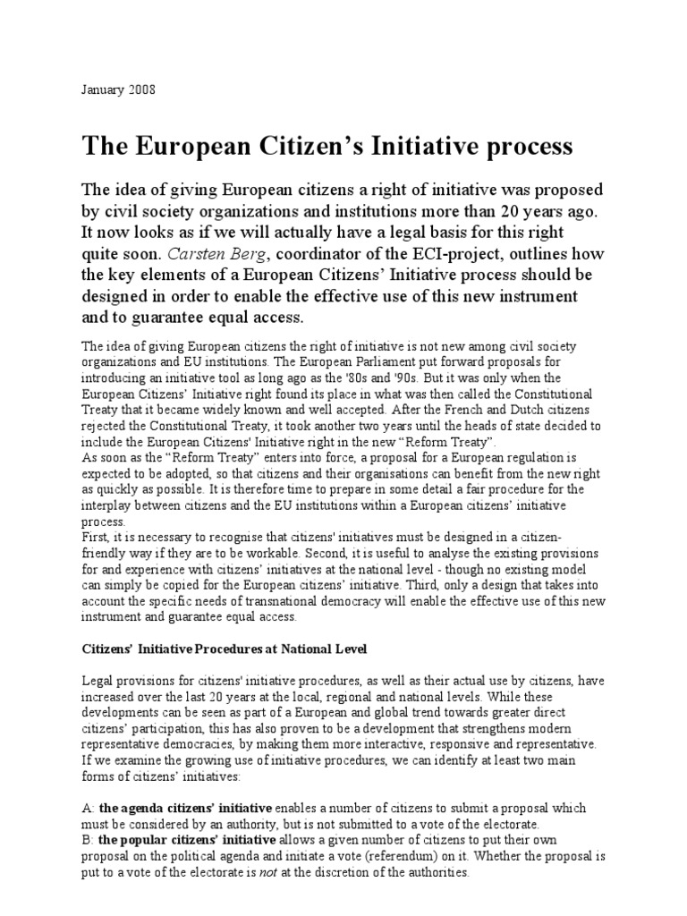 The European Citizen's Initiative Process: Citizens' Initiative ...