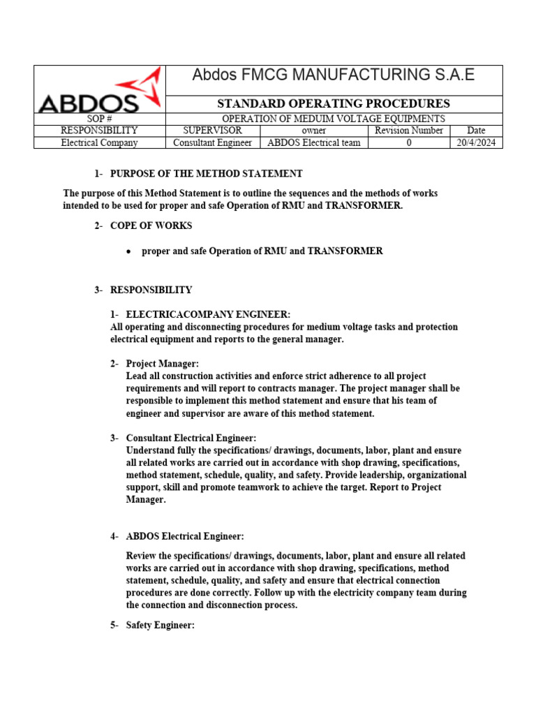 Sop For Rmu Operated | Download Free PDF | Specification (Technical Standard) | Personal ...