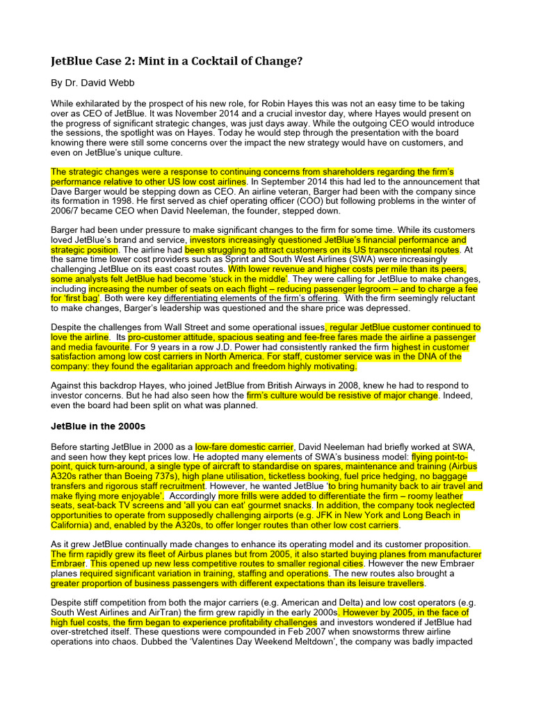 JetBlue Case Study Part 2 | PDF | Business Class | Low Cost Carrier