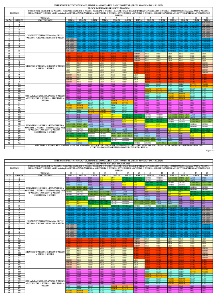 Internship Schedule 2024 2025 Batch 2019 | PDF