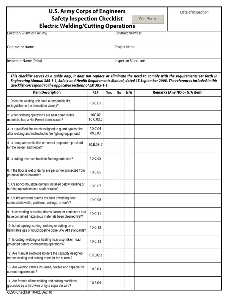 CESO Checklist 10-02 Electric Welding | PDF | Welding | Construction