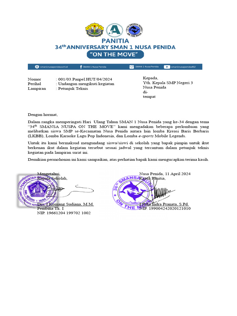 Surat Undangan Lomba SMPN 3 NP | PDF