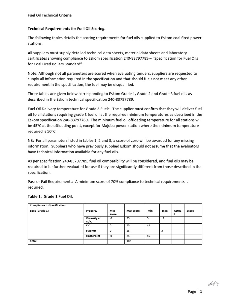 Annexure K - Technical Requirements For Fuel Oil Scoring Rev 3 | PDF | Oil Tanker ...