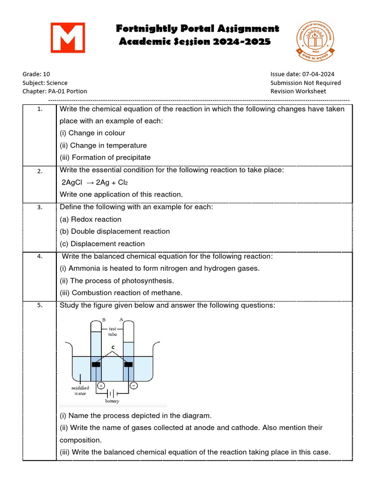 School - Data - DMIS - Assignment - 142168 - Gr10 - Science - Revision WS - PA1 | PDF | Chemical ...