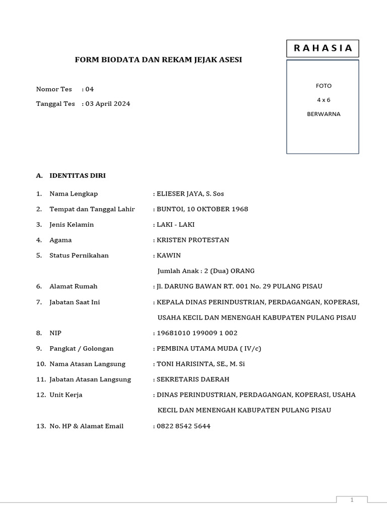 Form Biodata Dan Rekam Jejak Asesi | PDF