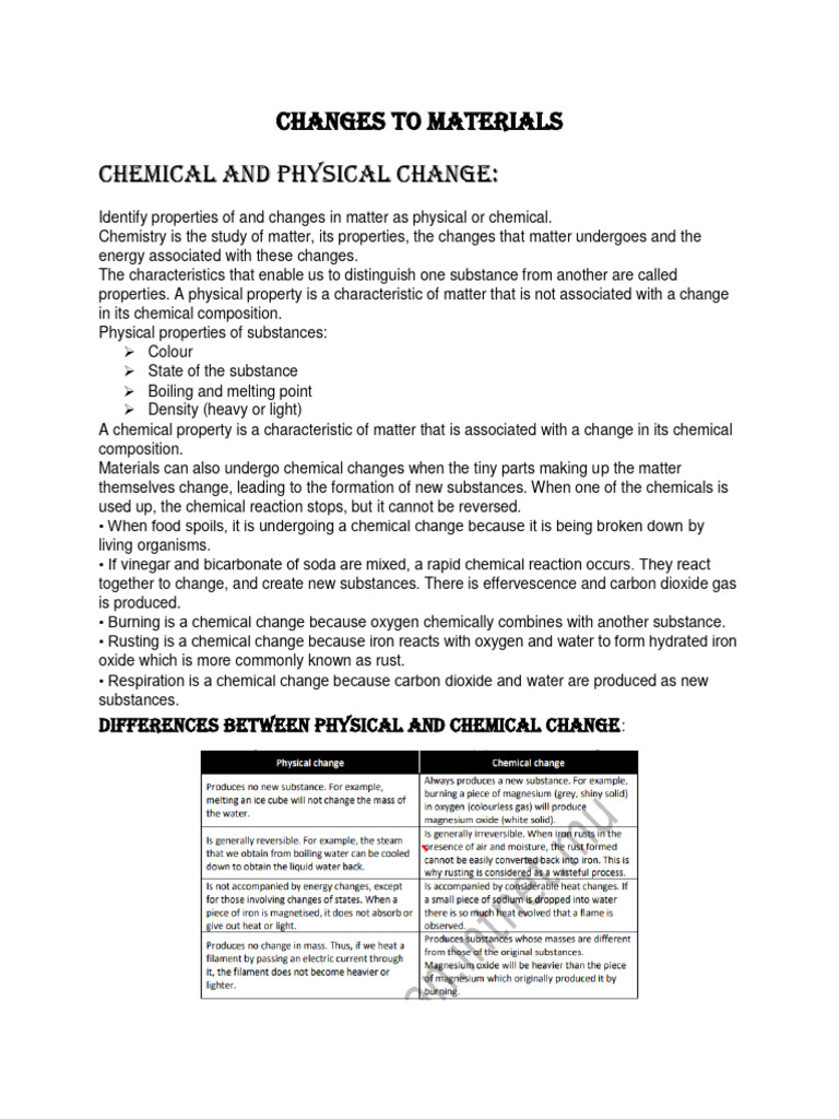 Physical and Chemical Changes | PDF | Science & Mathematics | Technology & Engineering