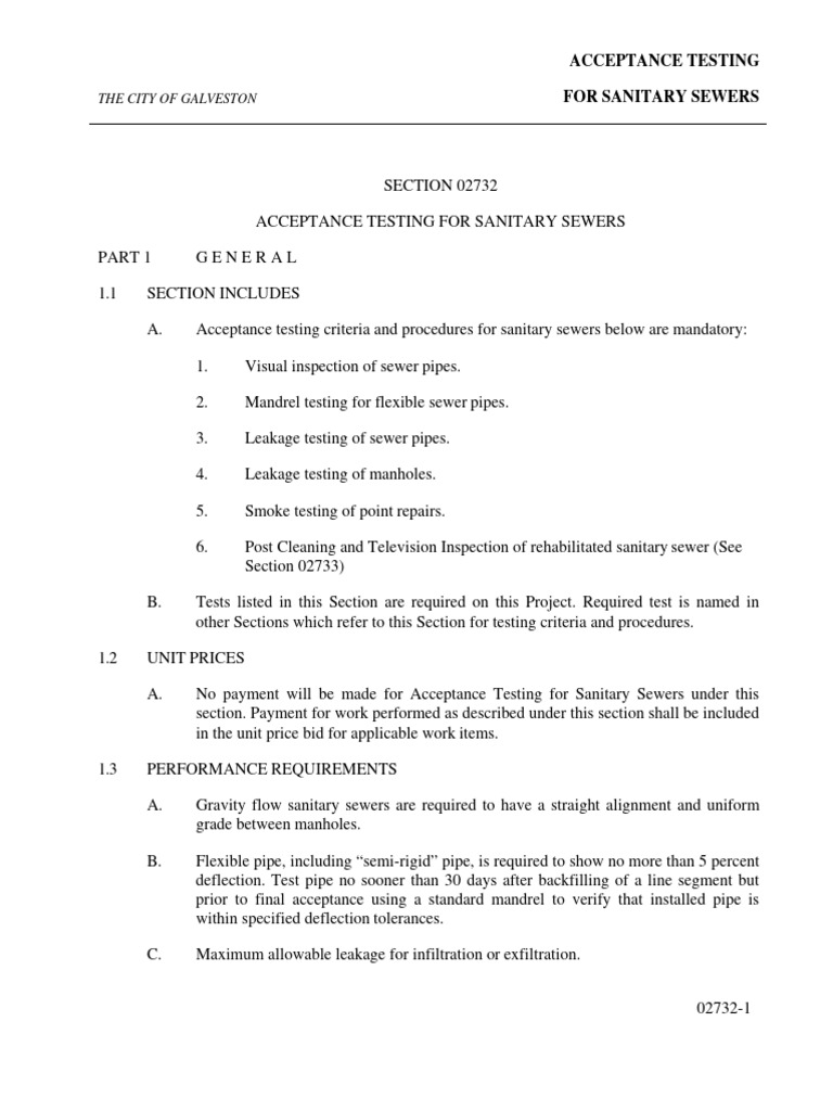 Sanitary Sewer Acceptance Testing Guide | PDF | Sanitary Sewer | Pipe ...