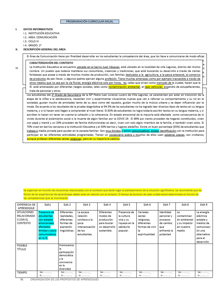 Ejemplos de PCA en Educación Secundaria | PDF | Evaluación | Aprendizaje