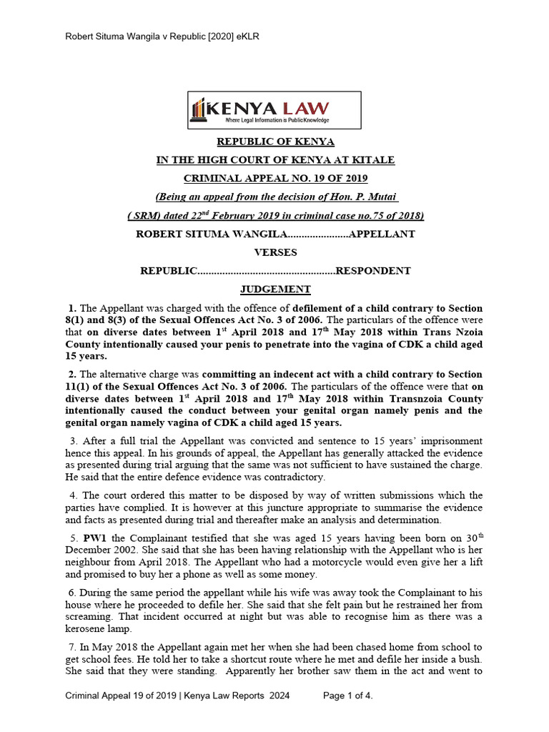 Robert Situma Wangila v Republic Appeal | PDF | Justice | Crime & Violence