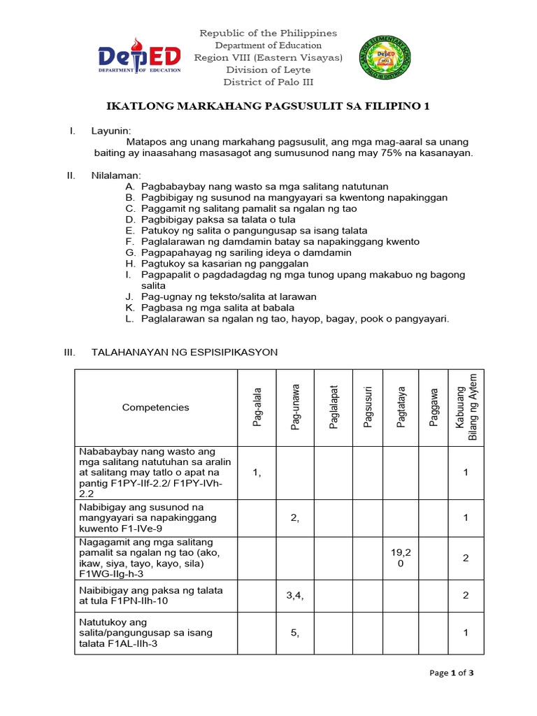 q3 FILPINO TOS | PDF