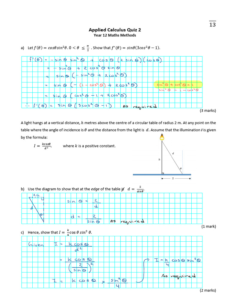 Applied Calculus Quiz 2 Solutions | PDF | Mathematics | Mathematical ...