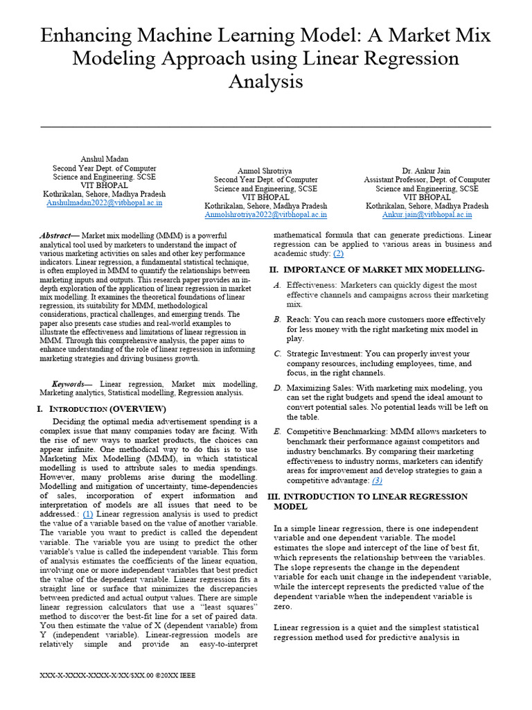 Linear Regression in Marketing Mix Modeling | PDF | Linear Regression ...