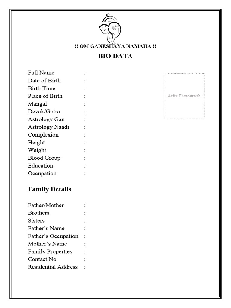 Marriage Biodata Format 3 | PDF | Wellness