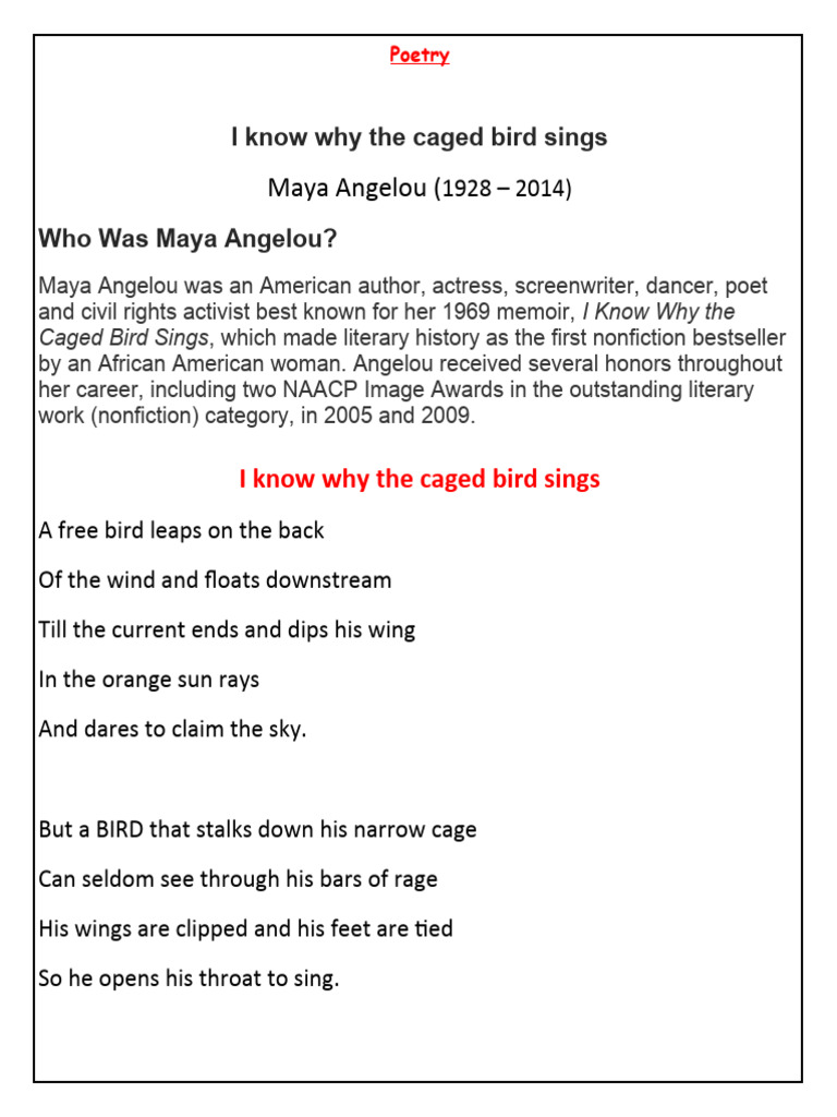 Analyzing Maya Angelou's "Caged Bird" | PDF | Maya Angelou | Poetry