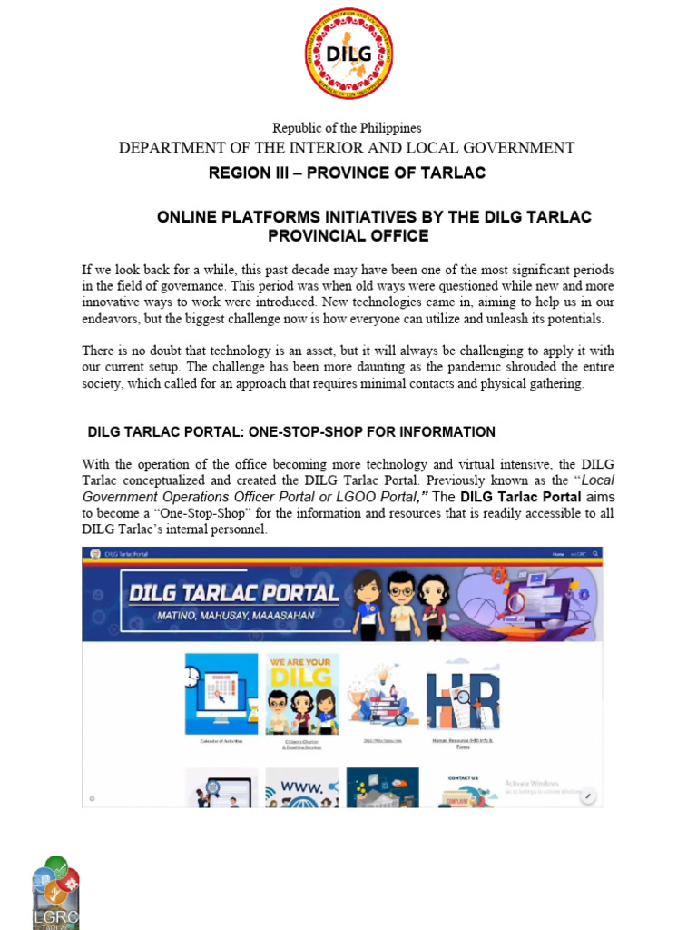 DILG Tarlac Portal and eLGRC Write-Up | PDF | Governance | Computing