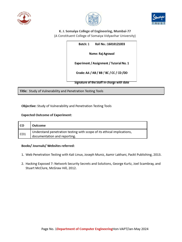 Raj Agrawal - Expt-1 - VAPT | PDF | Security | Computer Security