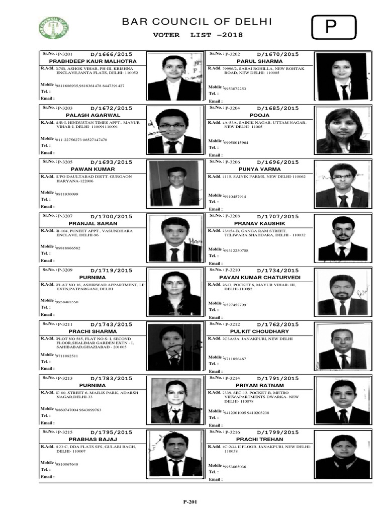 Delhi Bar Council Voter List 2018 | PDF