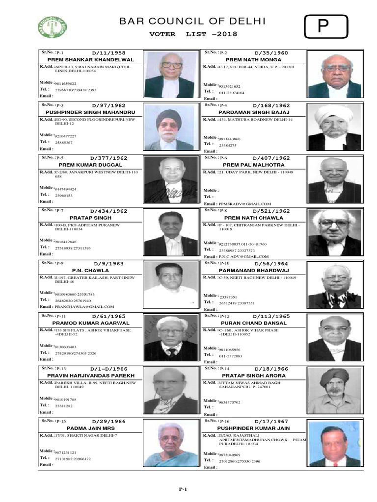 Delhi Bar Council Voter List 2018 | PDF