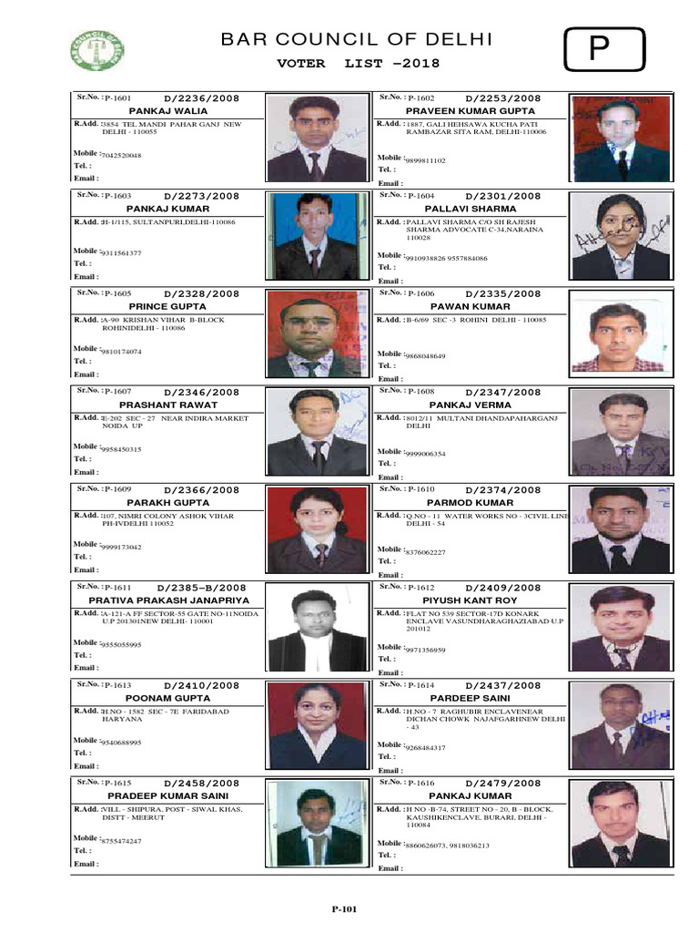 Delhi Bar Council Voter List 2018 | PDF