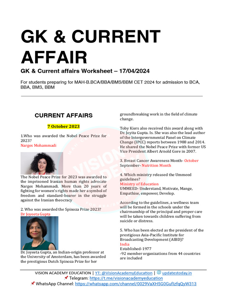 GK & Current Affair Bundle - Day 2 (Vision Academy) | PDF