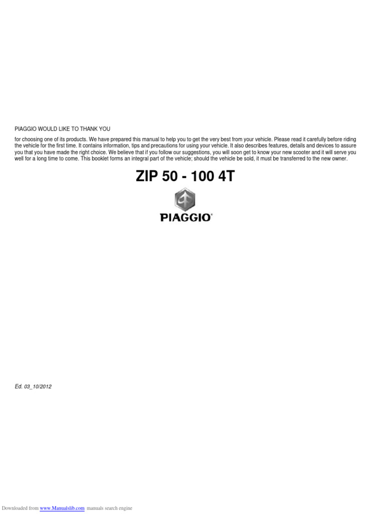 Piaggio Zip 50 4T User Manual | PDF | Throttle | Gasoline