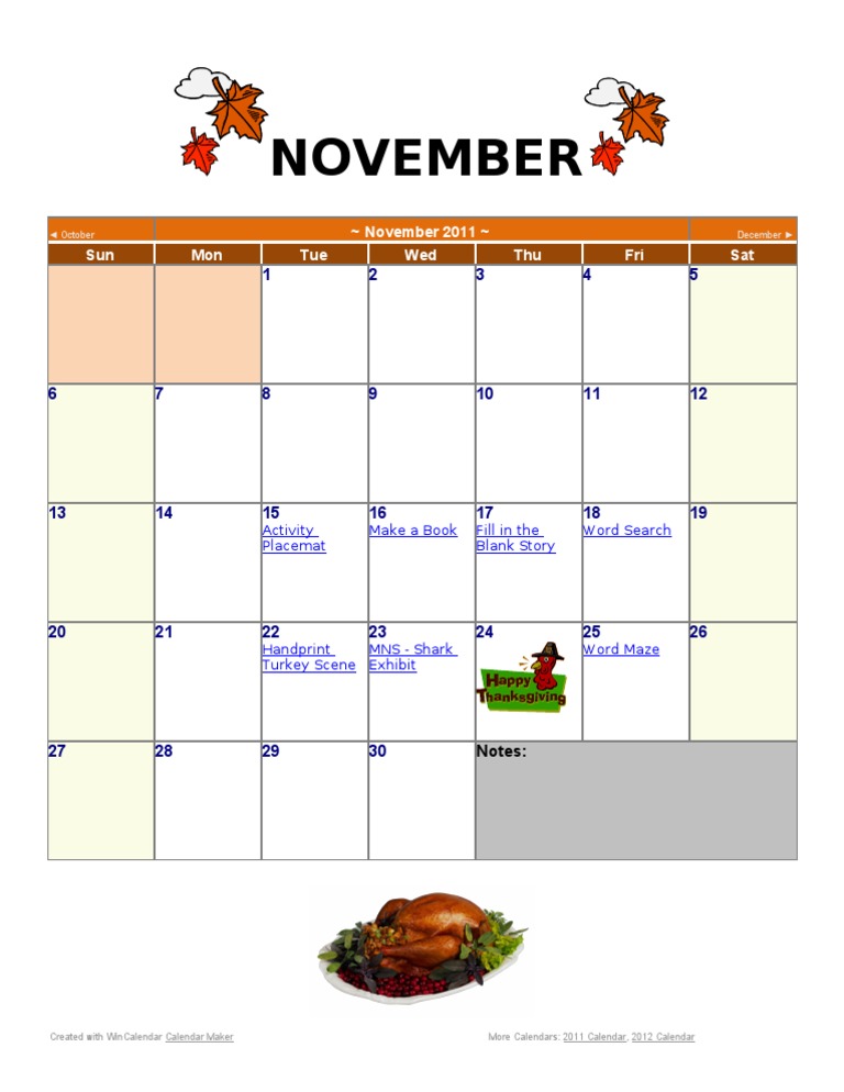 November 2011 Activity Calendar | PDF | Teaching Methods & Materials ...