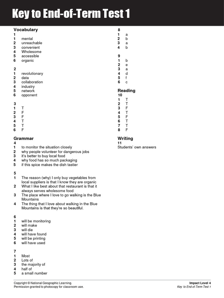 impact_level_4_end-of-term_test_1_key_0 | PDF | Learning