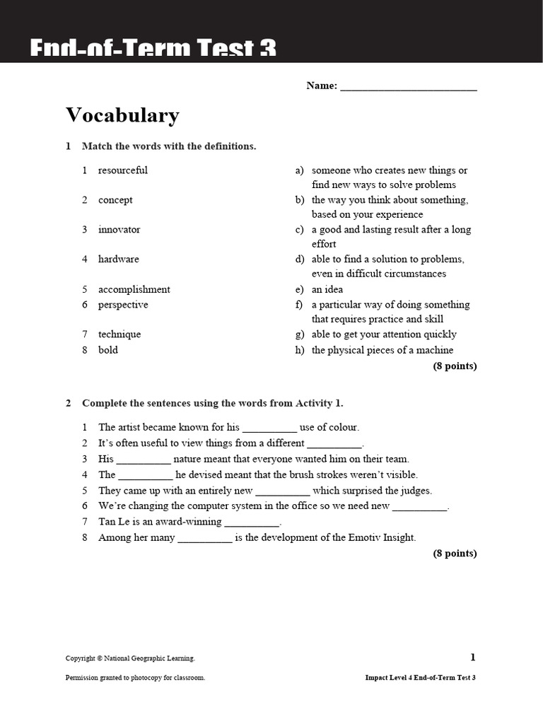 Impact Level 4 End-Of-term Test 3 0 | PDF | Insight | Tapestry