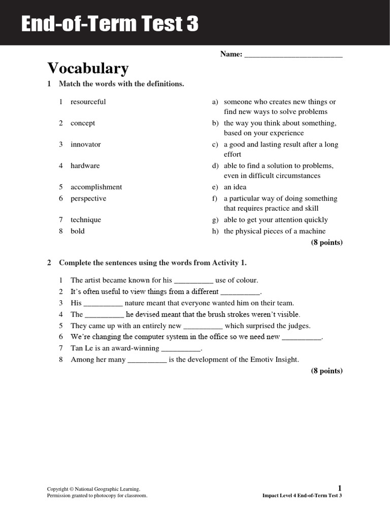 Impact Level 4 End-Of-term Test 3 0 | PDF | Insight | Tapestry