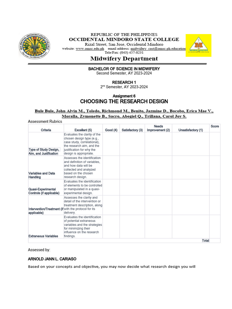 Assignment-6_Rubrics_Research-Design | PDF | Statistics | Childbirth