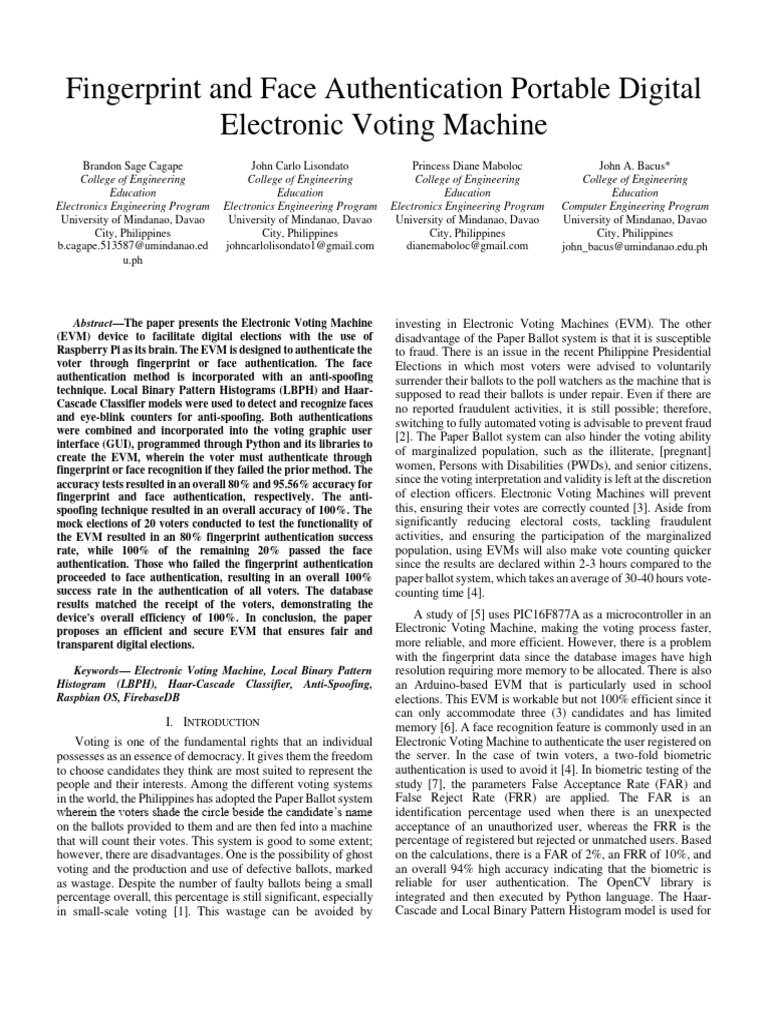 Fingerprint and Face Authentication Portable Digital Electronic Voting ...