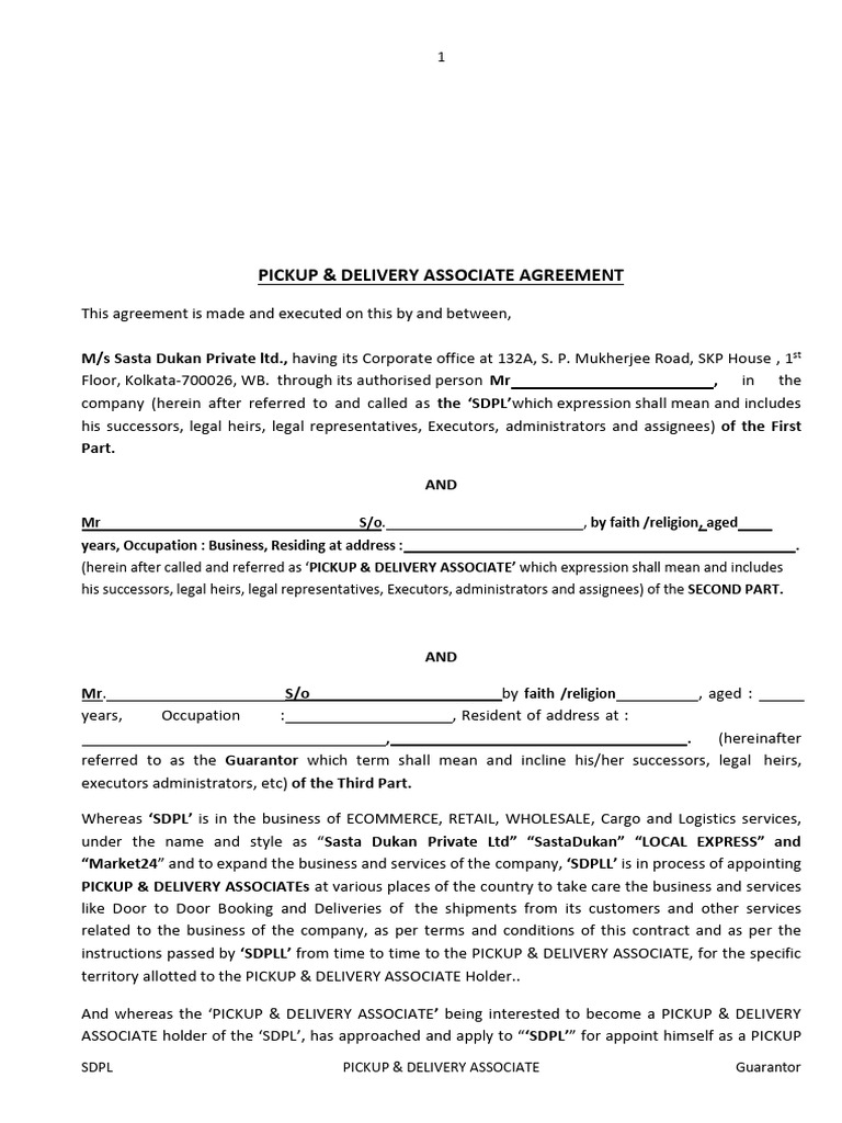 Pickup Delivery Agreement | Download Free PDF | Bill Of Lading | Payments