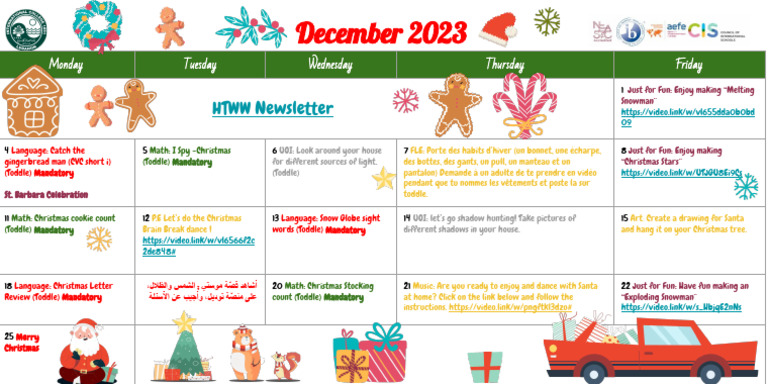 Toddle-KG2 - Home Learning December Calendar 2023-2024 | PDF | Christmas