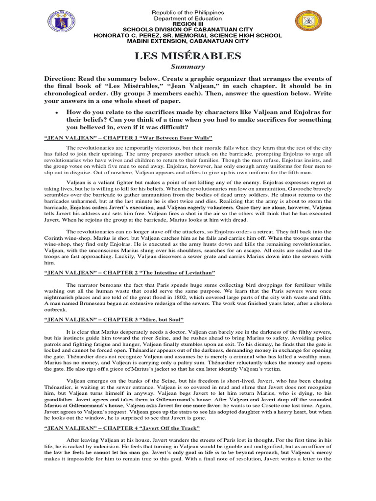 LES MISÉRABLES Jean Valjean ASSIGNMENT | PDF | Cosette | Marius Pontmercy