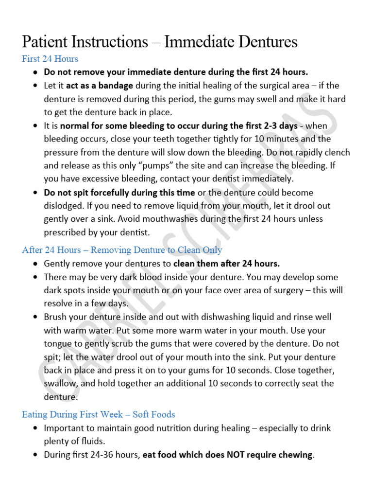 Patient Instructions ID | PDF | Dentures | Mouth