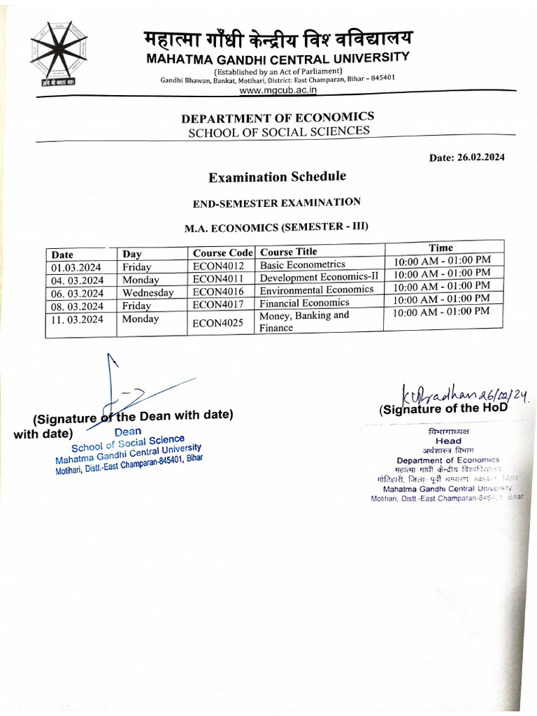 Exam Schedule 3rd Sem | PDF