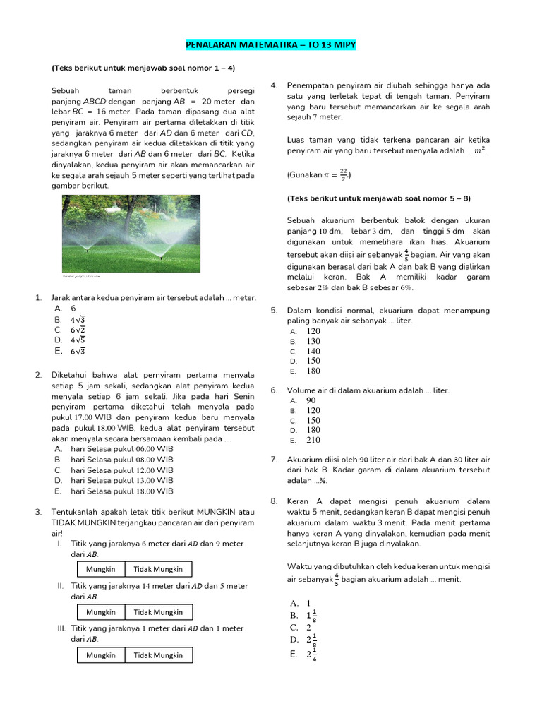 Penalaran Matematika - To 13 Mipy: (Teks Berikut Untuk Menjawab Soal Nomor 1 - 4) | PDF