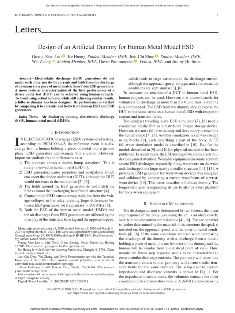 Design of An Artificial Dummy For Human Metal Model ESD | PDF | Electrostatic Discharge ...