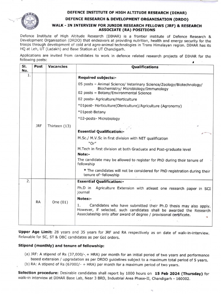 DRDO Recruitment 2024 Jrf | PDF