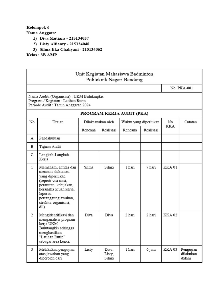 Audit Latihan Rutin UKM Badminton 2024 | PDF